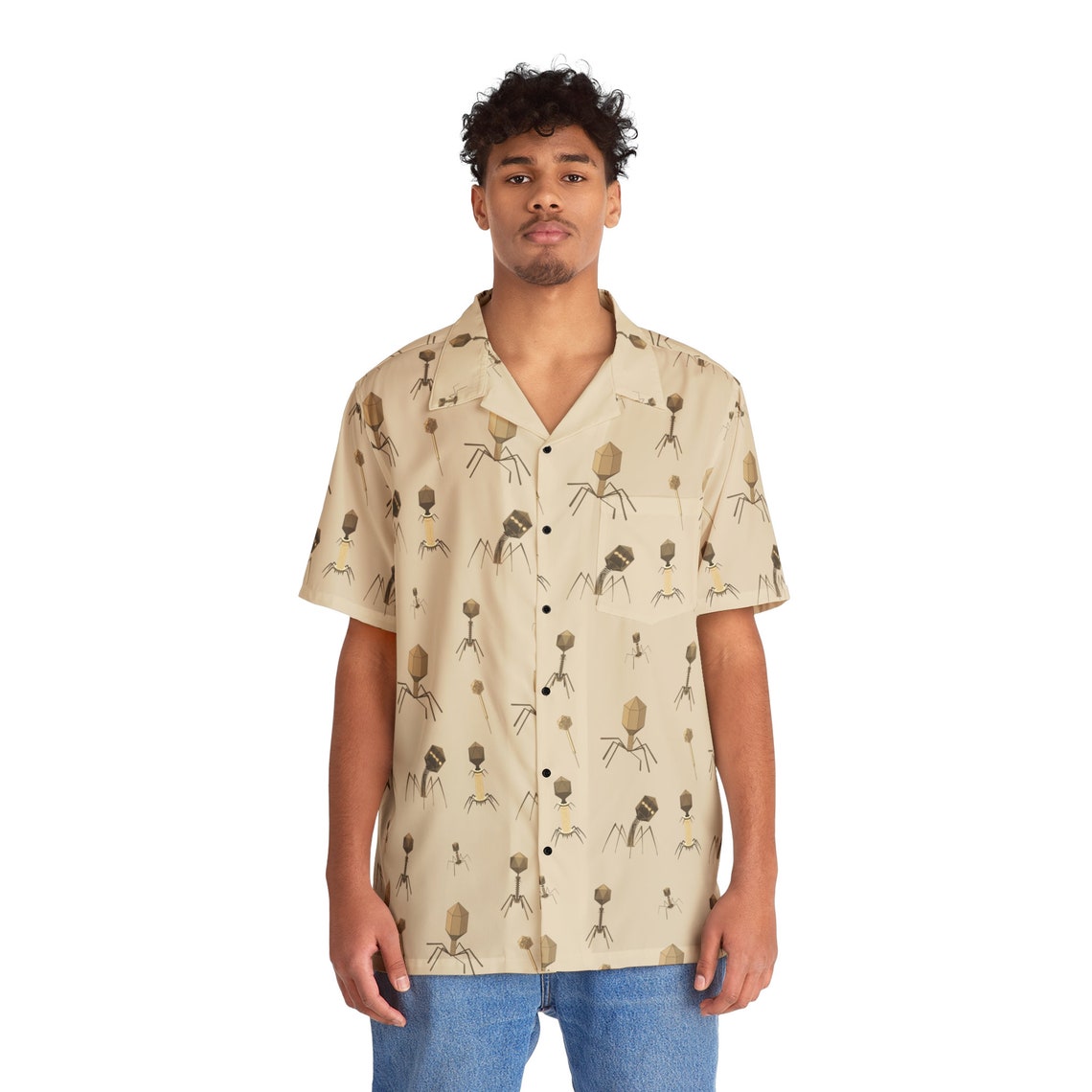 Phage Science Button up Hawaiian Shirt, Bacteriophage Pattern Button ...