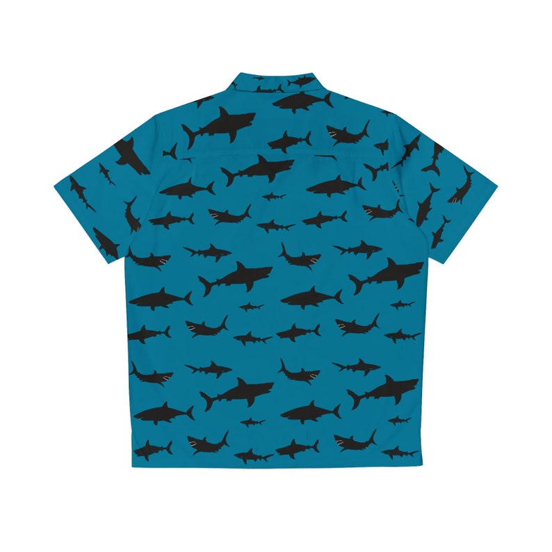 Shark Silhouette Hawaiian-style Button up Shirt, Ocean Shark-themed ...