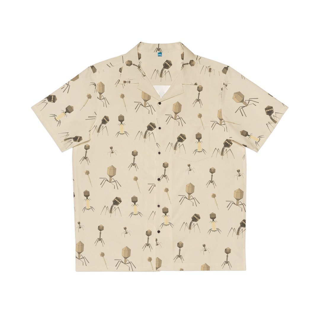 Phage Science Button up Hawaiian Shirt, Bacteriophage Pattern Button ...