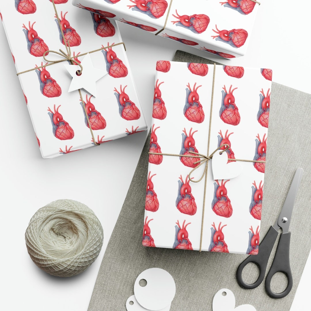 Human Heart Gift Wrap Paper, Anatomical Heart Wrapping Paper, Nurse and ...