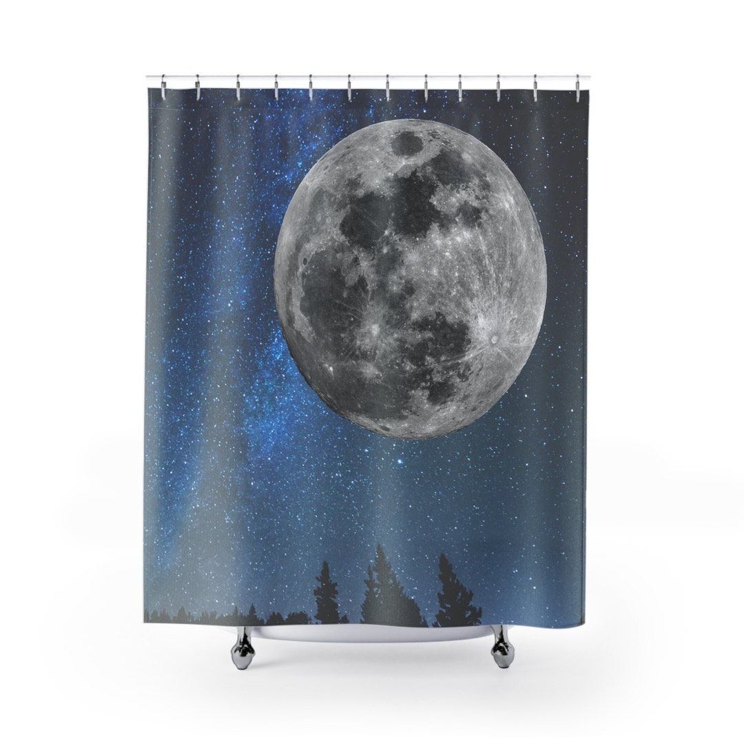 Full Moon Fabric Shower Curtain With Milky Way, Lunar and Galaxy Themed ...
