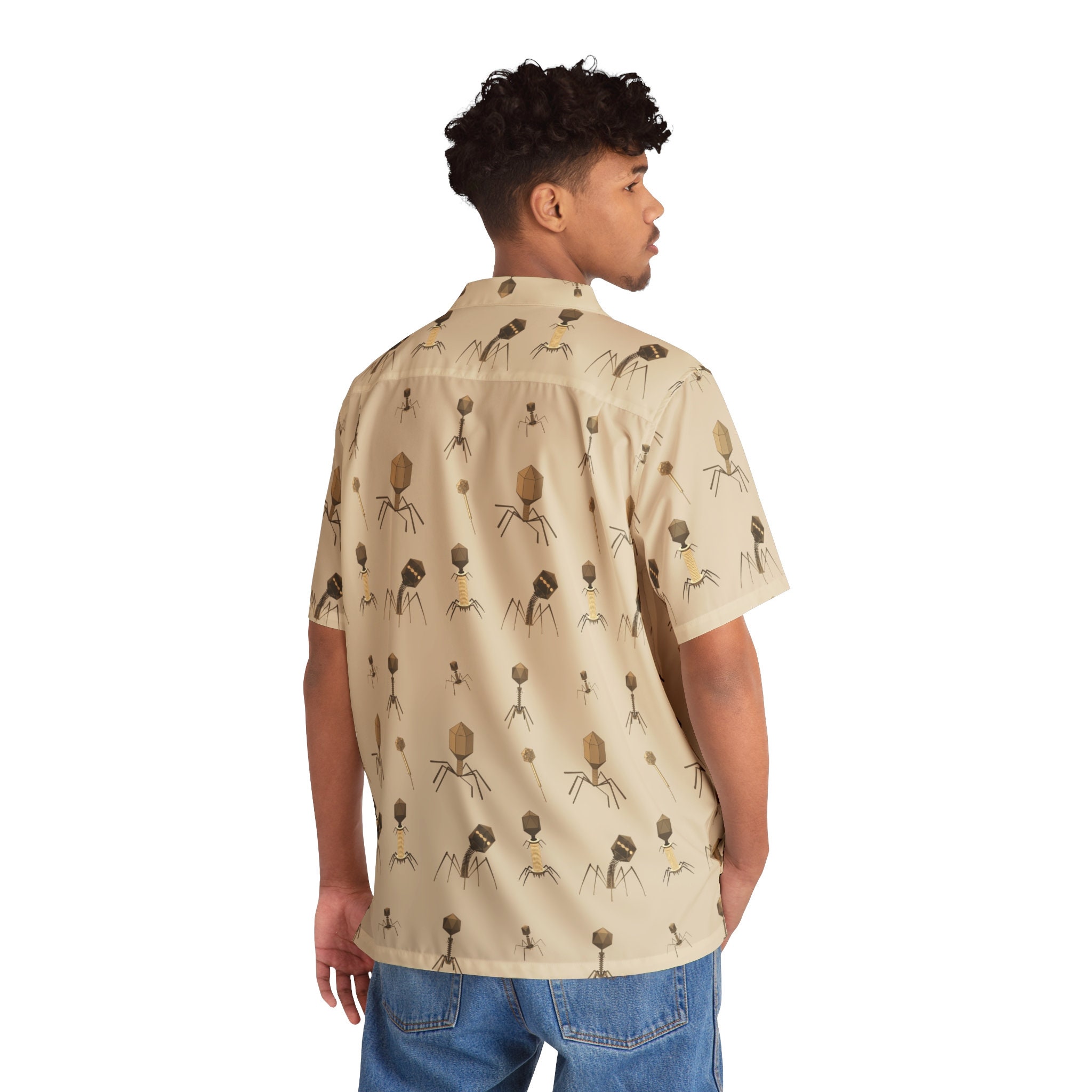 Phage Science Button up Hawaiian Shirt, Bacteriophage Pattern Button ...