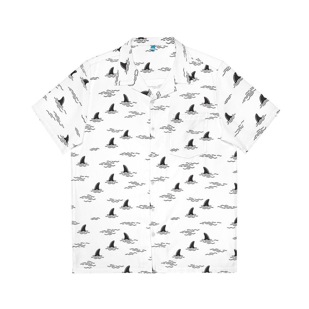 Shark Fin Hawaiian Shirt, Shark Lovers Button up Shirt, Ocean-themed ...