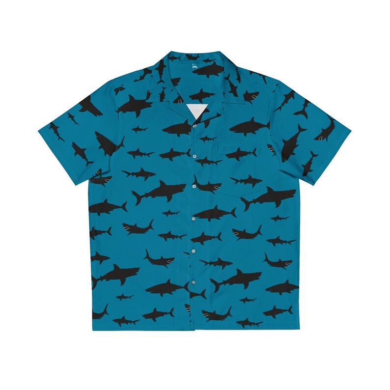 Shark Silhouette Hawaiian-style Button up Shirt, Ocean Shark-themed ...