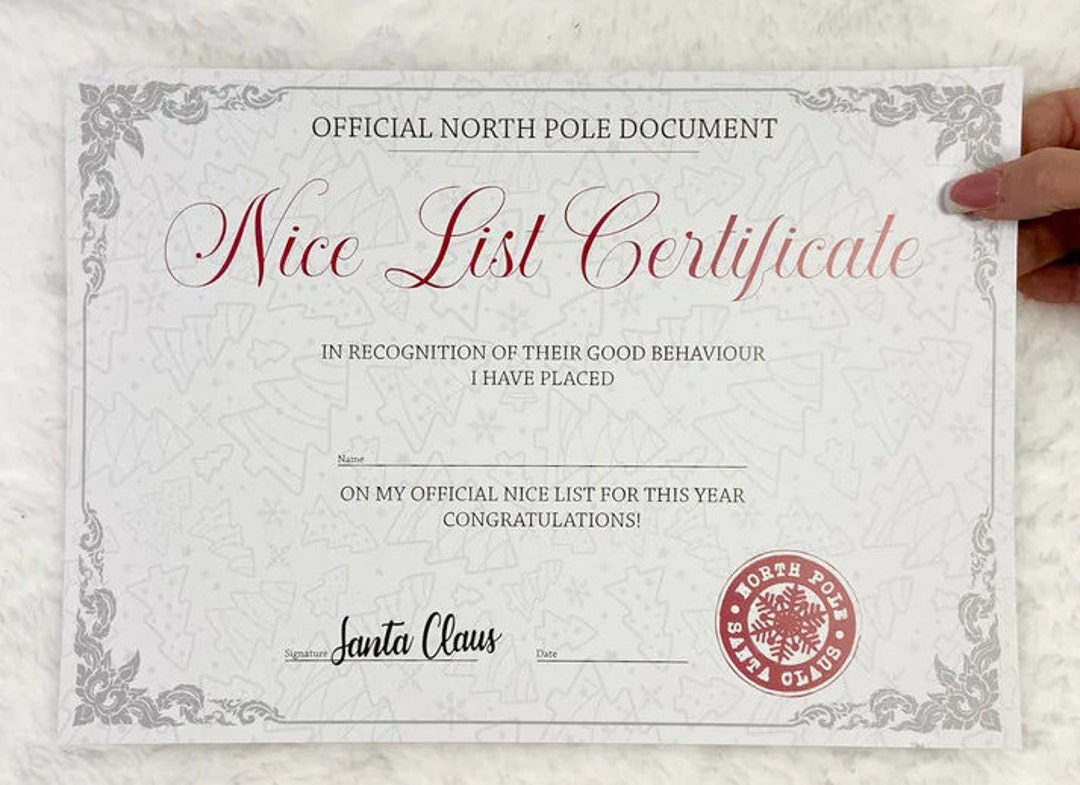 Personalised Nice List Certificate From Santa, Letter Signed by Santa ...