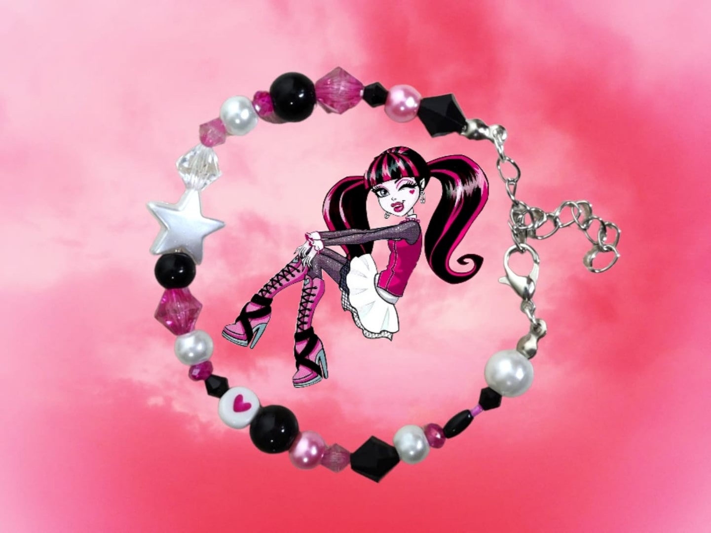 Handmade Goth Vampire Girl Bracelet With Pearl Beads - Etsy