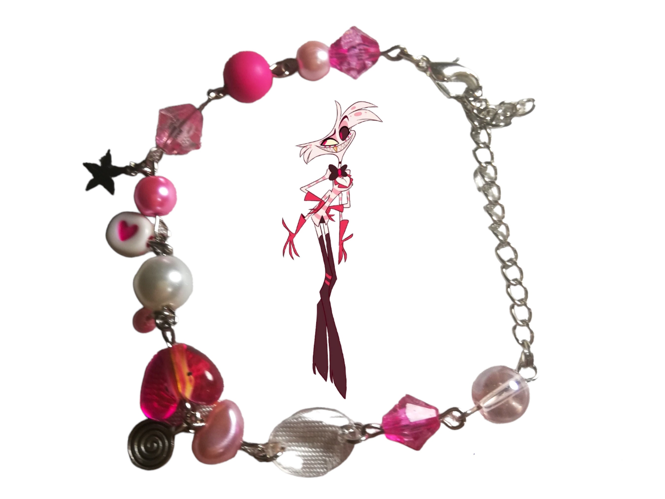 Hazbin Hotel Inspired Charm Bracelet, Glass Pearl Beads, Handmade - Etsy
