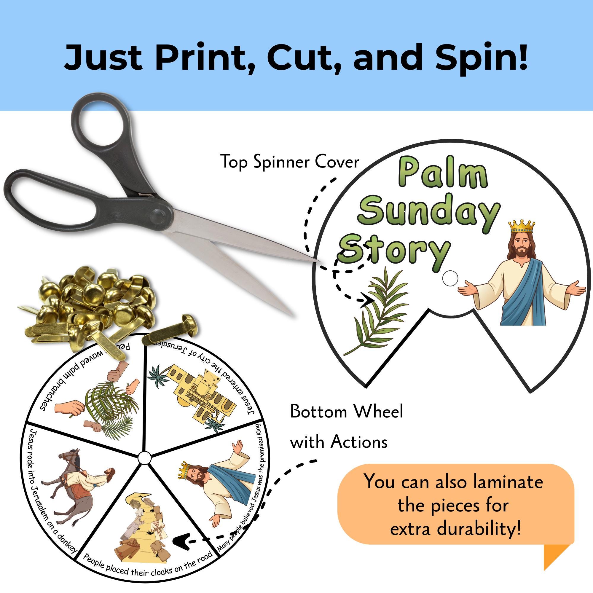 Palm Sunday Spinner Craft, Christian Easter Printable for Kids, Jesus ...