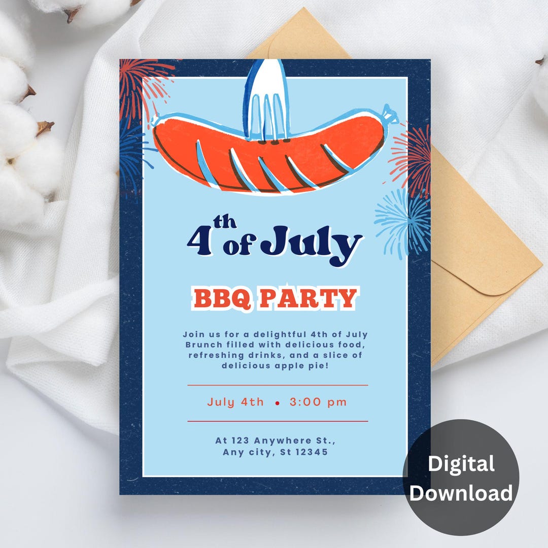 4th of July BBQ Invitation | Independence Day Cookout Invite | Digital ...