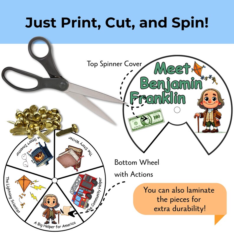 Benjamin Franklin Activities for Kids | Printable History Spinner ...