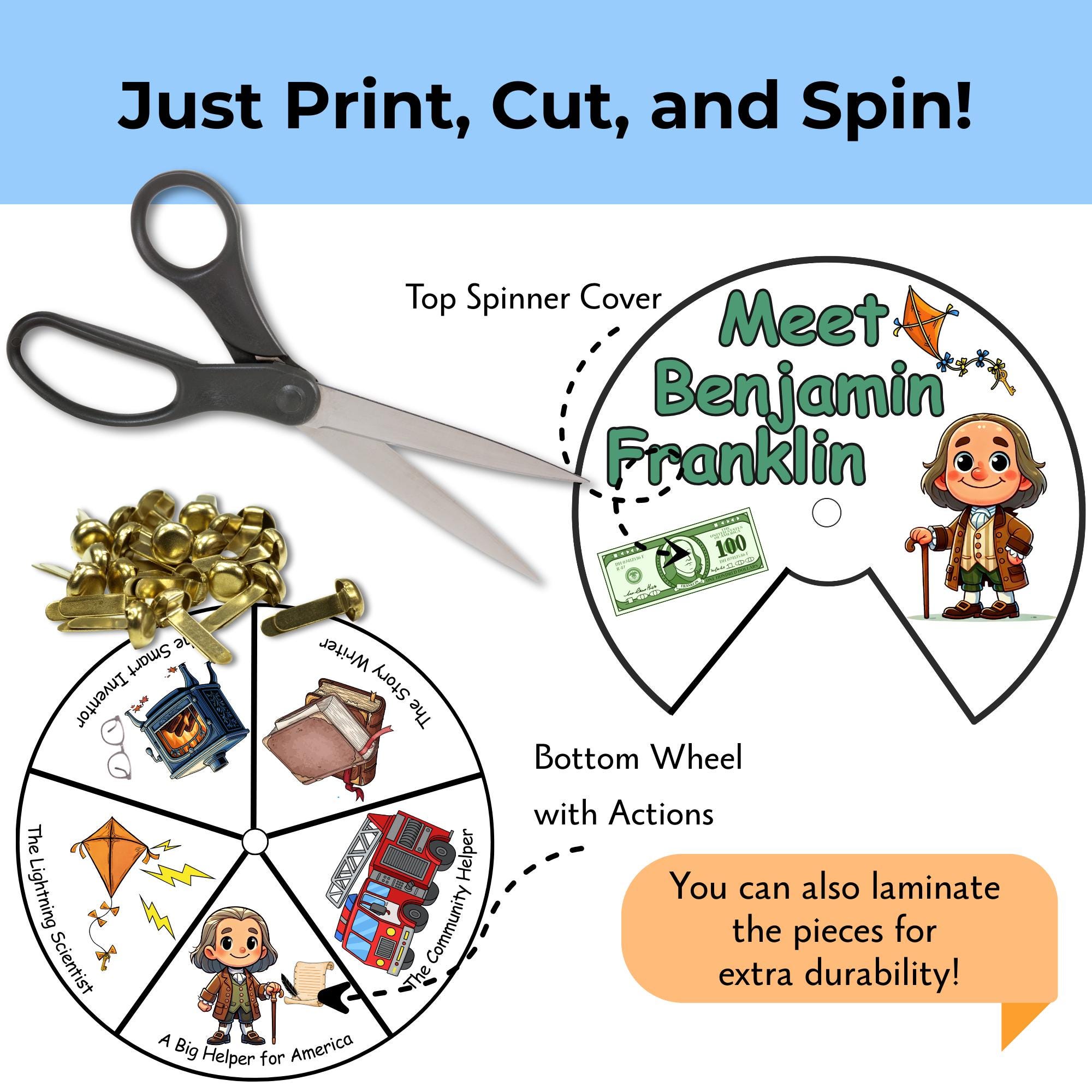 Benjamin Franklin Activities for Kids | Printable History Spinner ...