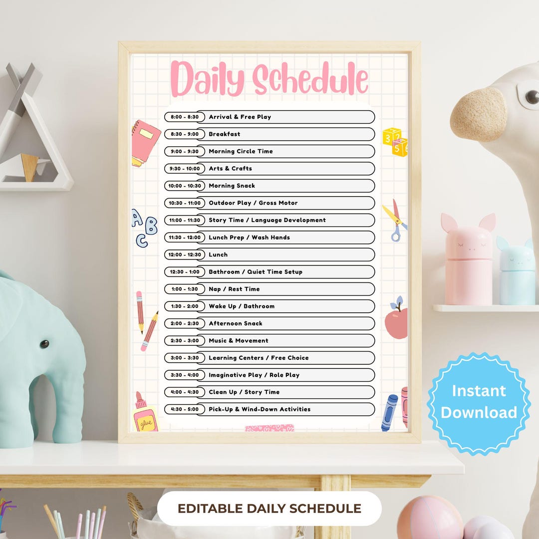 Editable Daily Schedule for Preschool & Daycare | Visual Routine Chart ...