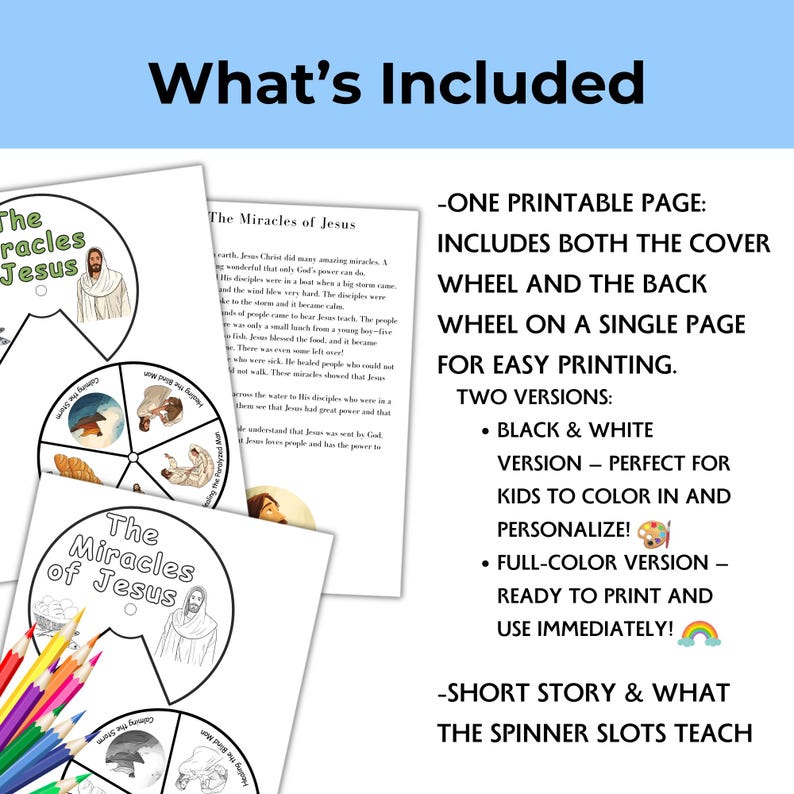 Miracles of Jesus Spinner | Bible Craft Printable for Kids | Christian ...