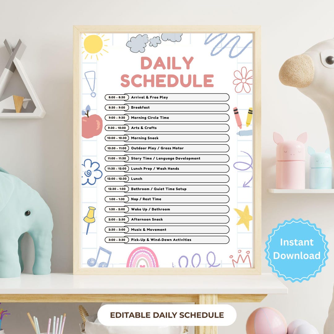 Editable Daily Schedule for Kindergarten, Preschool and Daycare, Visual ...
