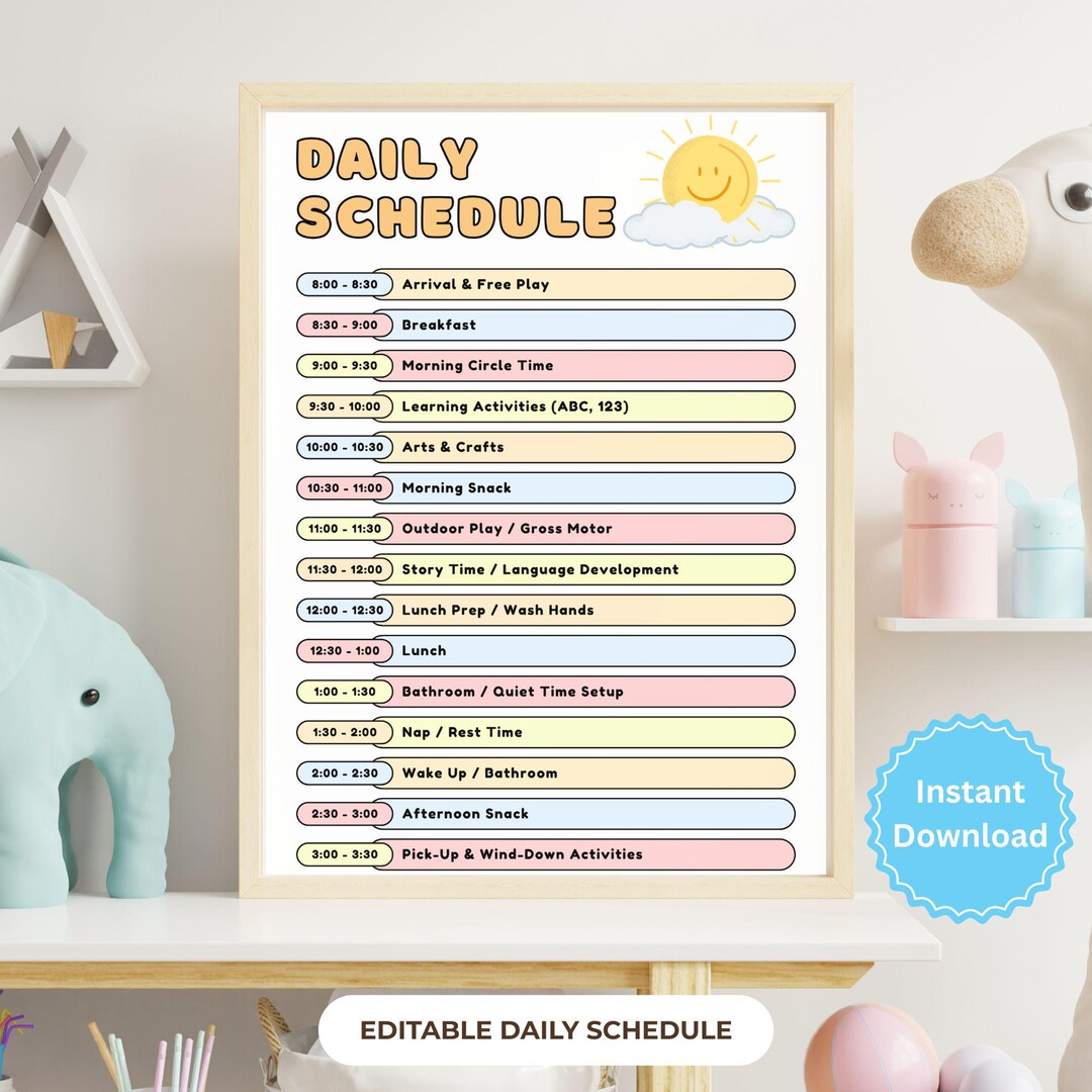 Editable Daily Schedule for Preschool & Daycare | Visual Routine Chart ...