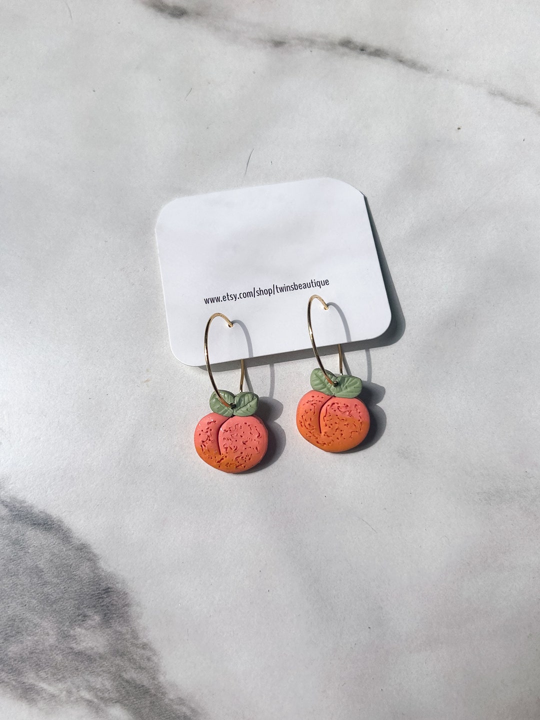 Peach Hoop Earrings Clay Earrings Fruit Earrings Cute Earrings Hand ...