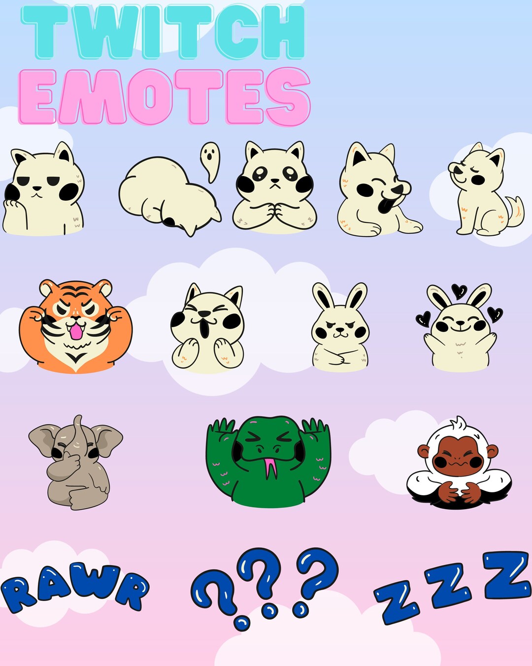 Emotes | Animals | Twitch | Digital Download |fun | Tired | Rawr ...