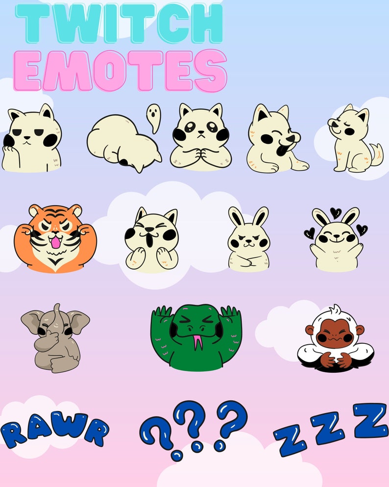 Emotes | Animals | Twitch | Digital Download |fun | Tired | Rawr | - Etsy