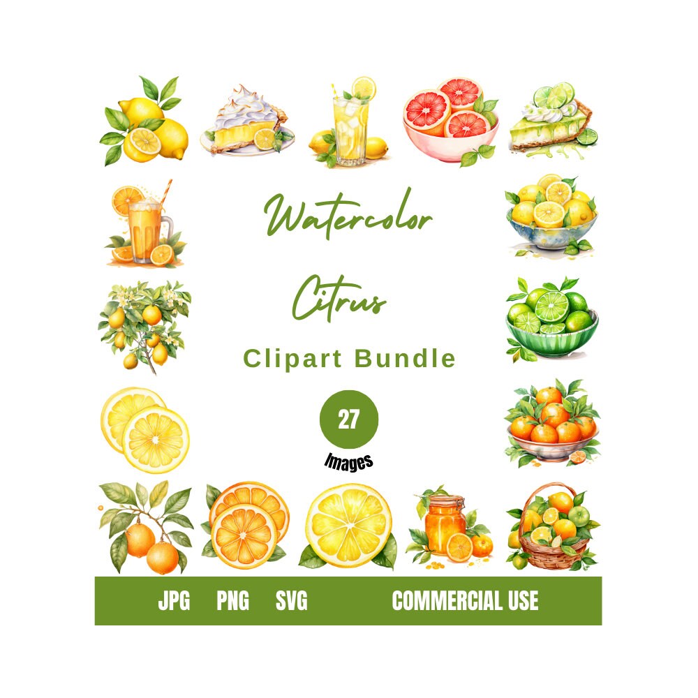 Watercolor Citrus Clipart Fruit Clipart Citrus Graphics Lemon Clipart ...
