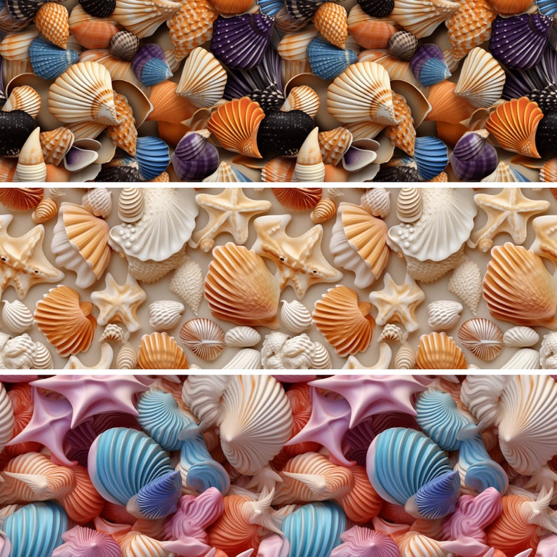 3D Seashell Digital Paper Seamless Digital Paper Bundle Seashell ...