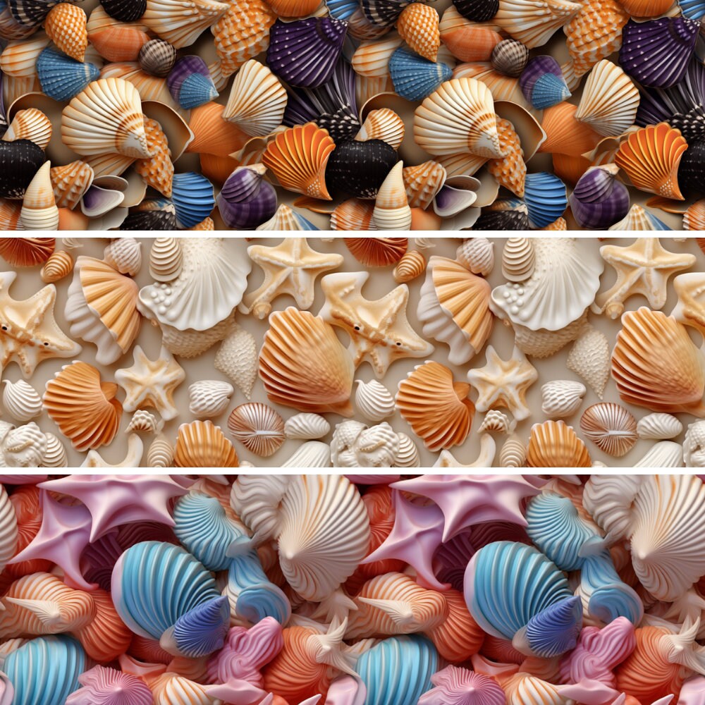 3D Seashell Digital Paper Seamless Digital Paper Bundle Seashell ...
