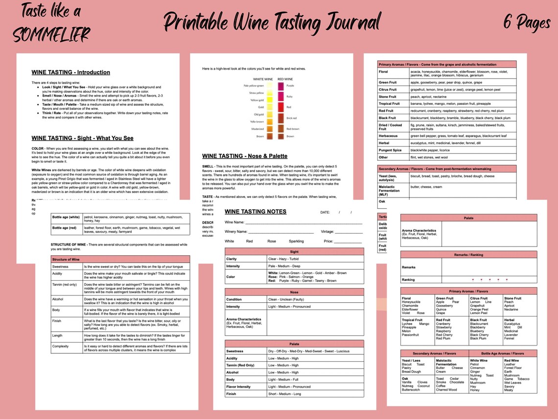 Printable Journal Wine Tasting Journal Printable Digital - Etsy