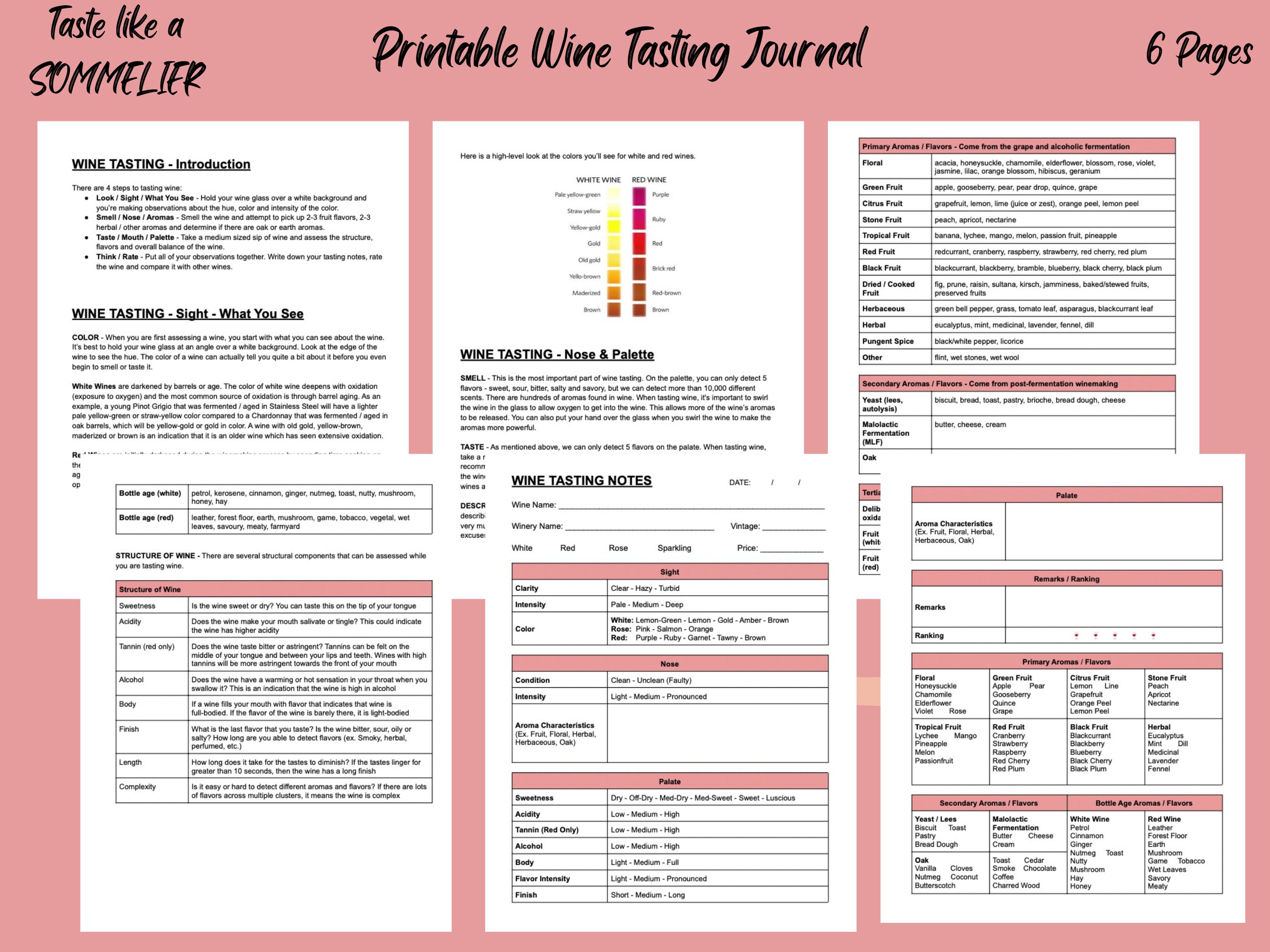 Printable Journal, Wine Tasting Journal, Printable Digital Journal ...