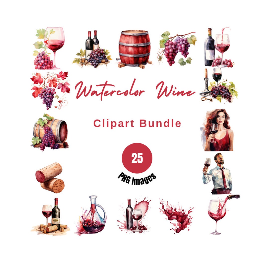 Watercolor Red Wine Clip Art for Websites, Red Wine Clipart for ...