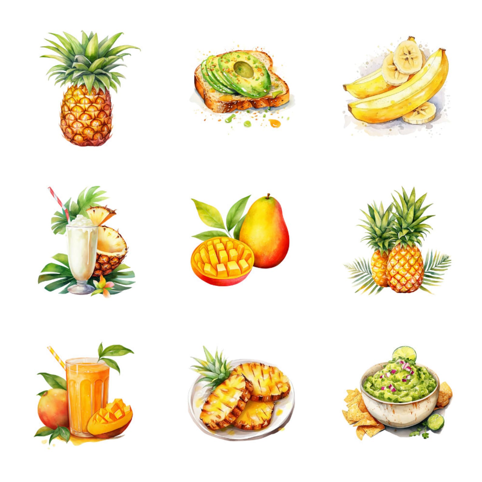 Watercolor Tropical Fruit Clipart Bundle Pineapple Png Tropical Fruit ...