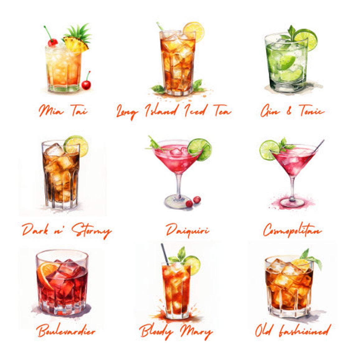 Watercolor Cocktail Clipart Cocktails Art Alcohol Illustrations Alcohol ...