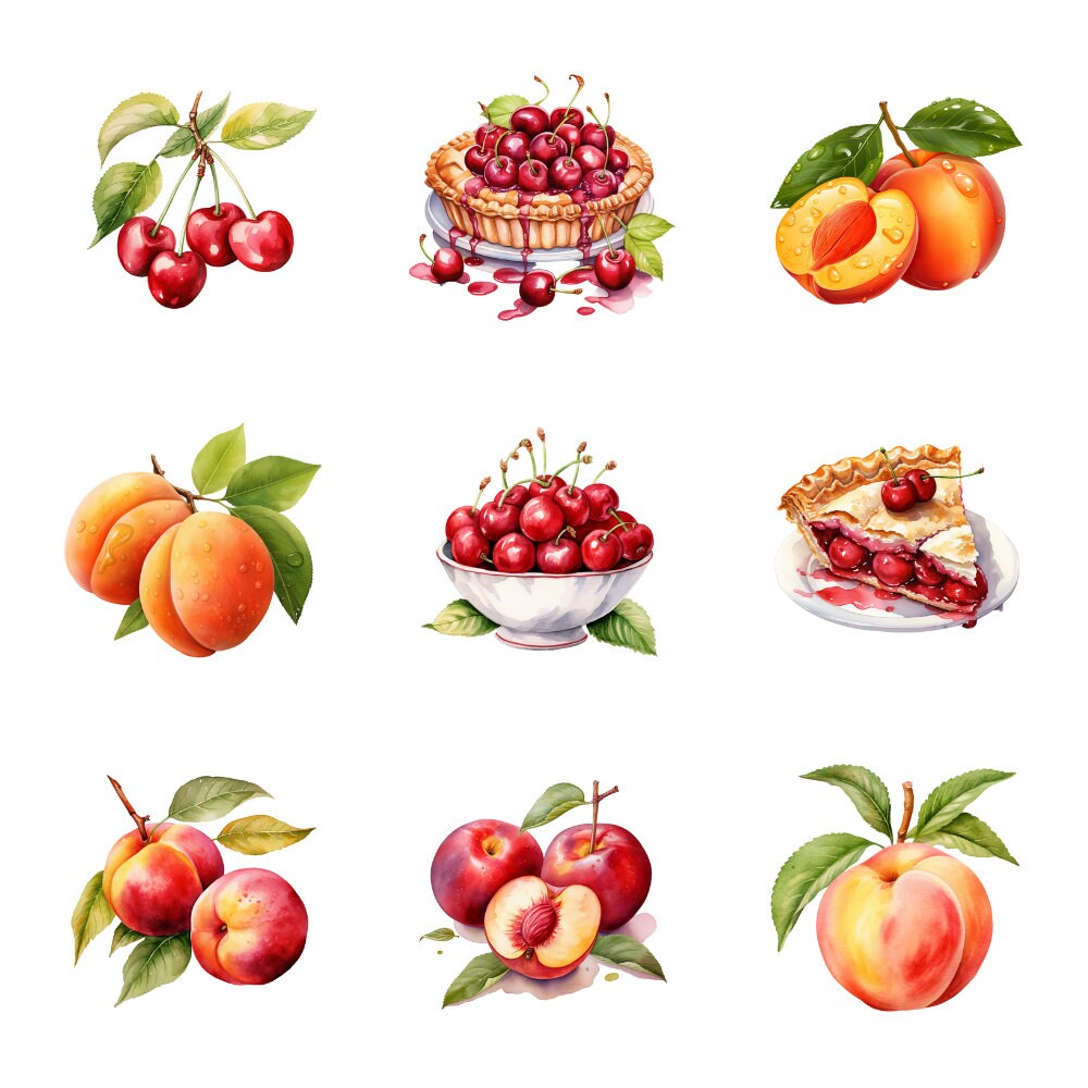 Watercolor Cherry Clipart Fruit Clipart Cherry Graphics Watercolor ...