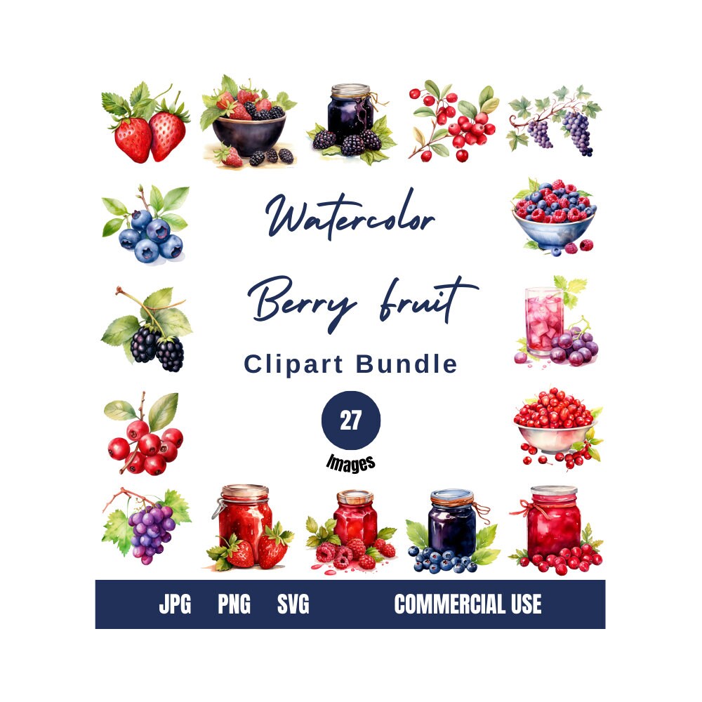 Watercolor Berry Clipart Fruit Clipart Mixed Berries Strawberry Jam ...