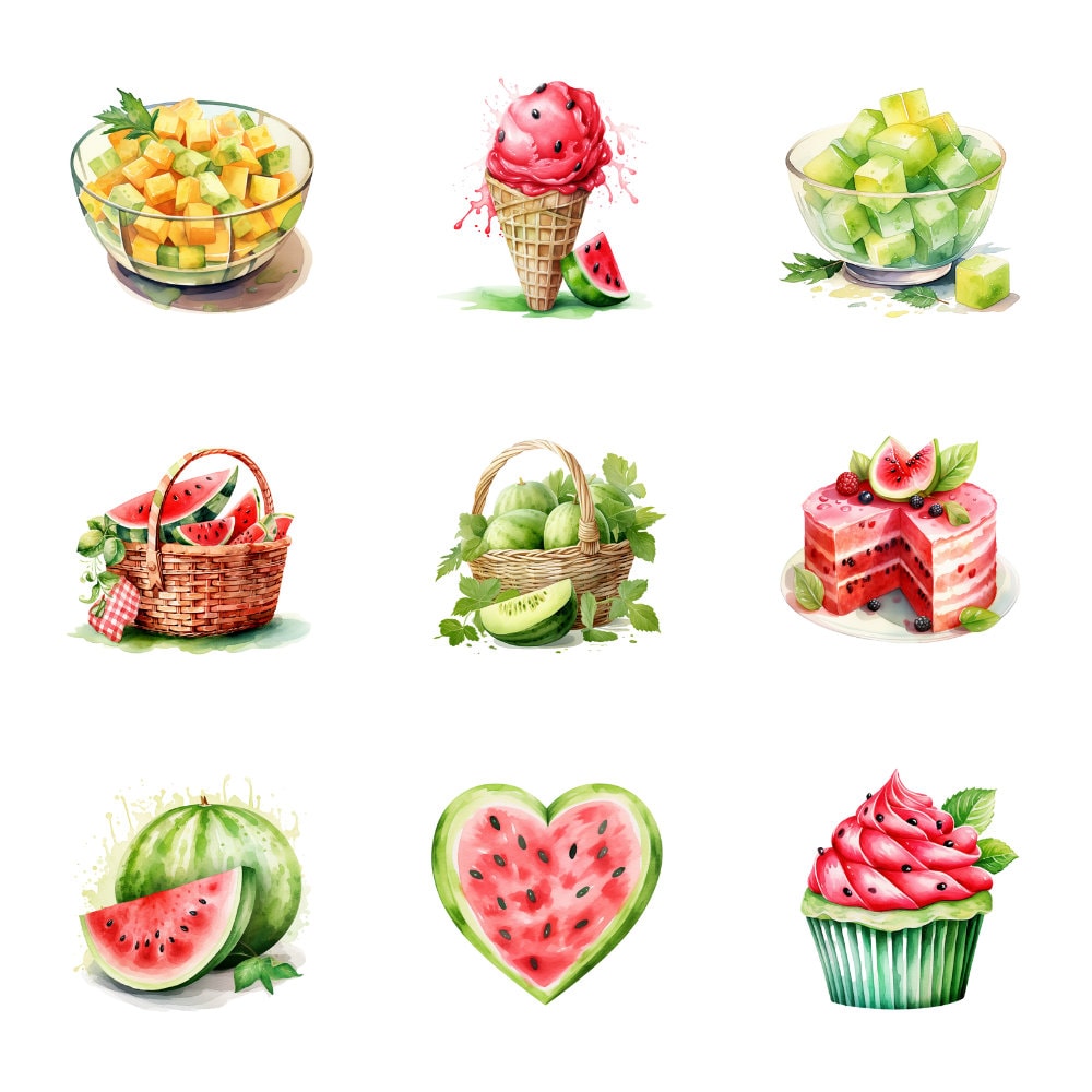 Watercolor Melon Clipart Fruit Clipart Melon Graphics Watermelon ...