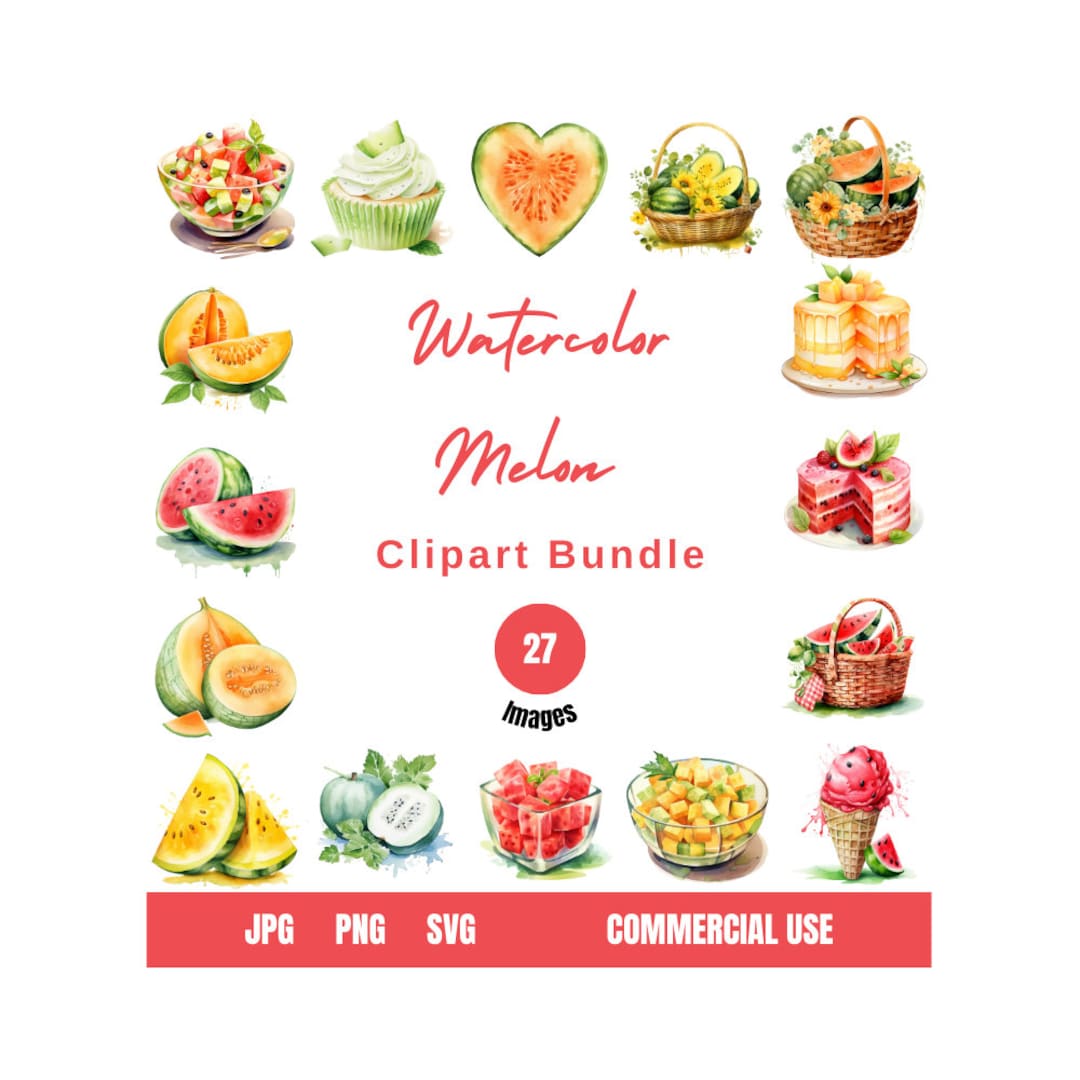 Watercolor Melon Clipart Fruit Clipart Melon Graphics Watermelon ...
