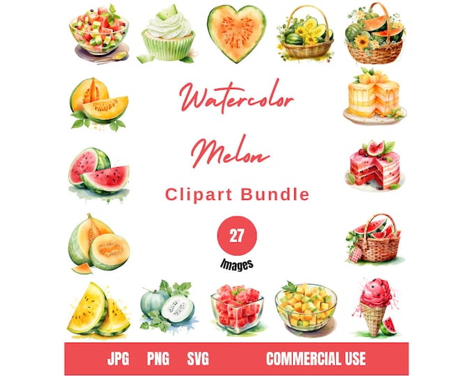 10 Watermelons Clipart Bundle, PNG & JPG, Printable Patchwork Melon ...
