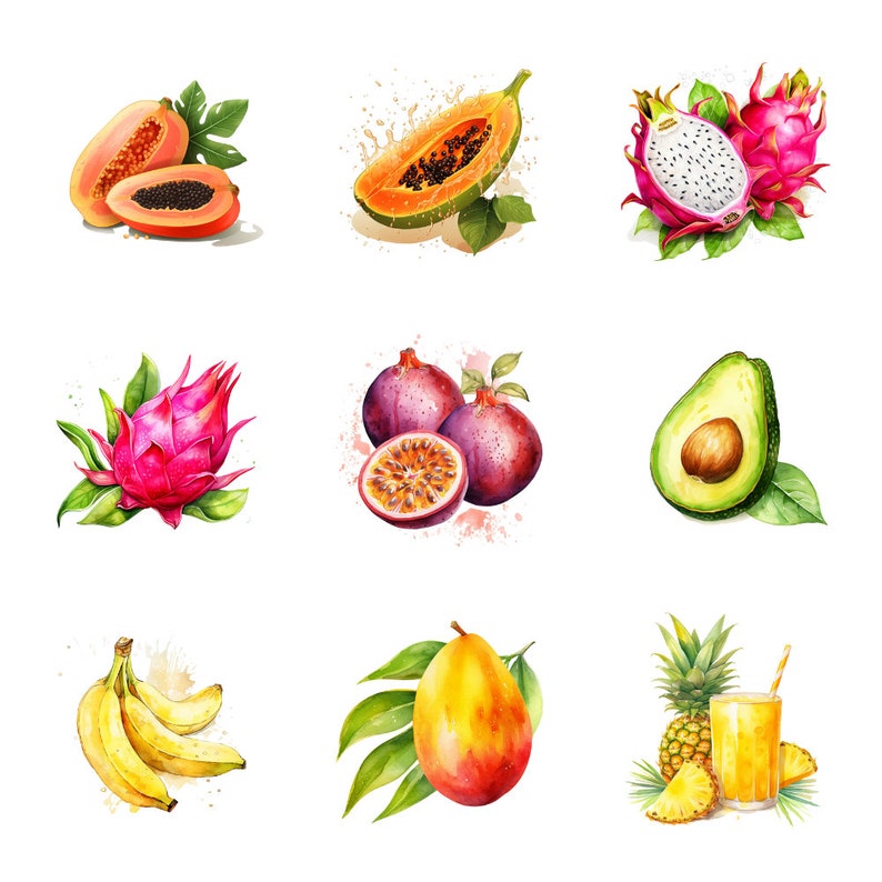 Watercolor Tropical Fruit Clipart Bundle Pineapple Png Tropical Fruit ...