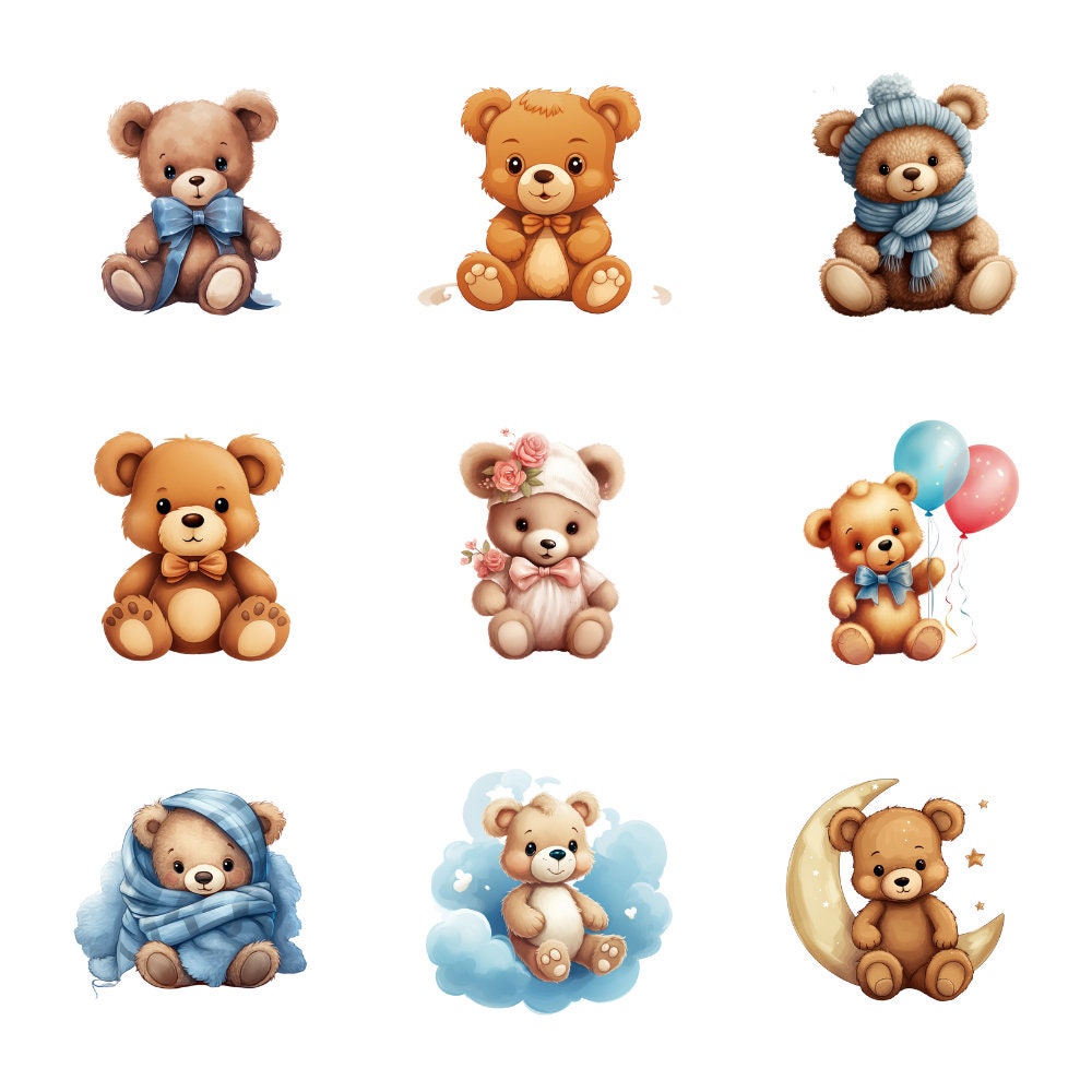 Cute Teddy Bear Clipart Bundle Baby Shower Clipart Nursery Teddy Bear ...