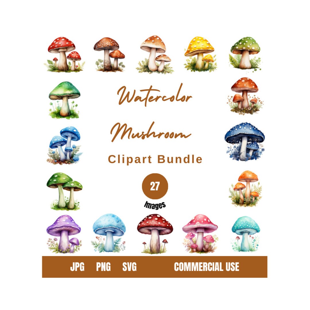 Watercolor Mushroom Clipart Mushroom Svg Fungi Clipart Mushroom Cluster ...