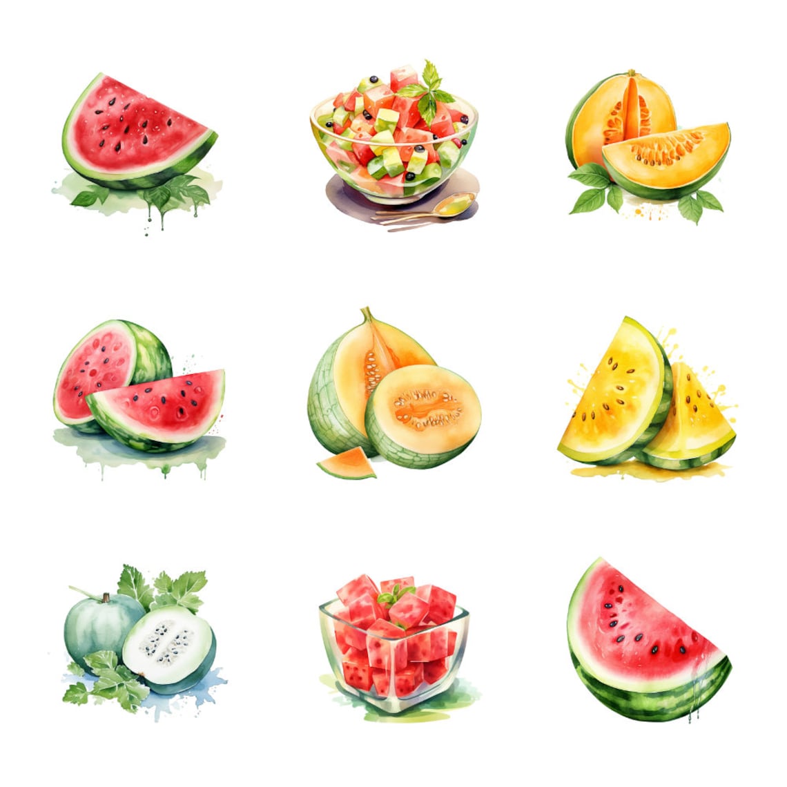 Watercolor Melon Clipart Fruit Clipart Melon Graphics Watermelon ...