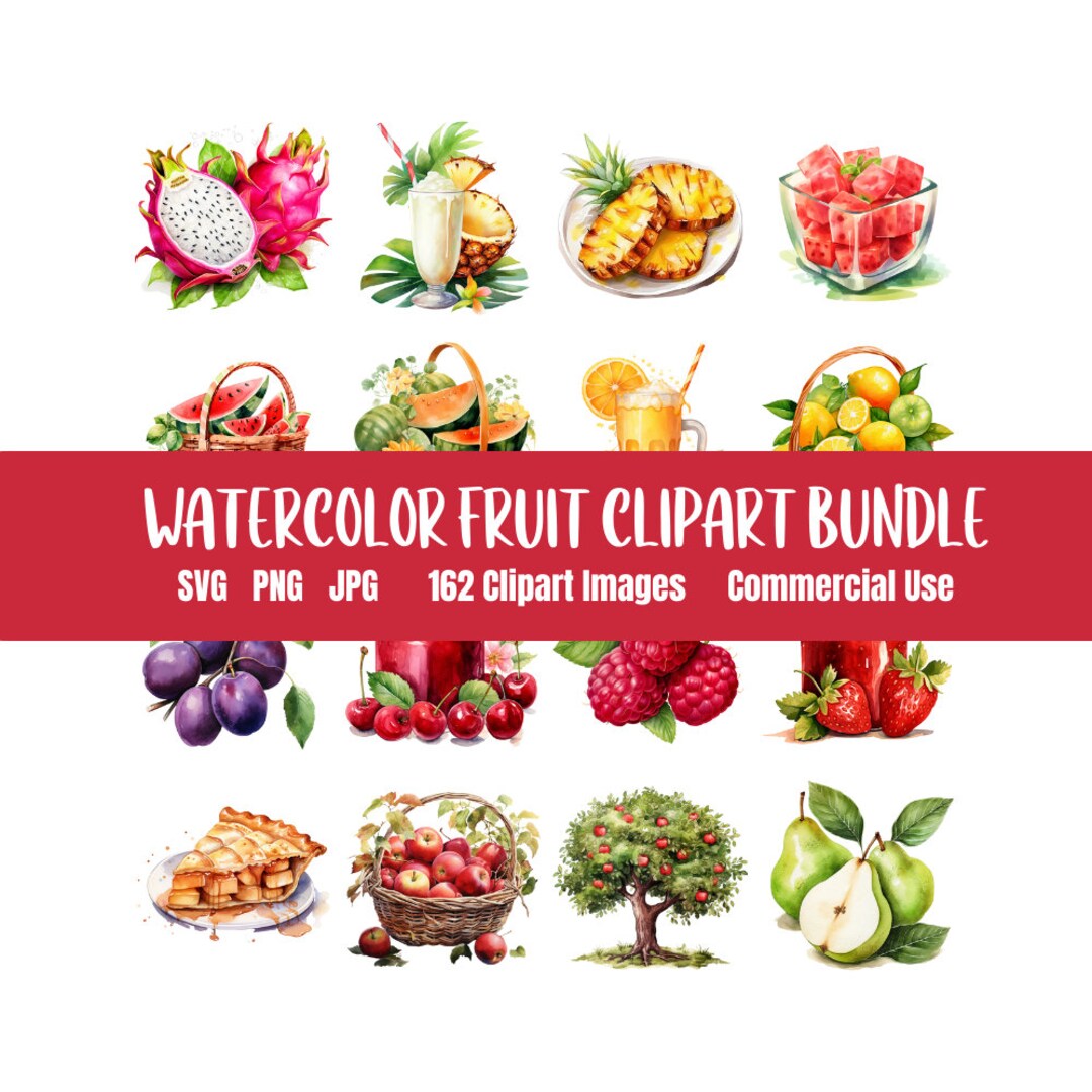 Watercolor Fruit Clipart Bundle Clipart Bundle Watercolor Fruit Clipart ...