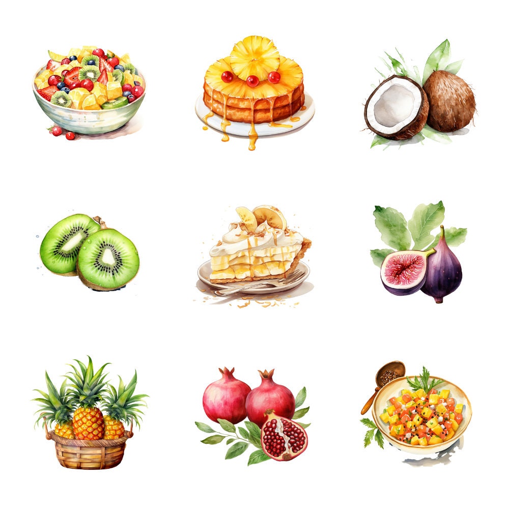 Watercolor Tropical Fruit Clipart Bundle Pineapple Png - Etsy