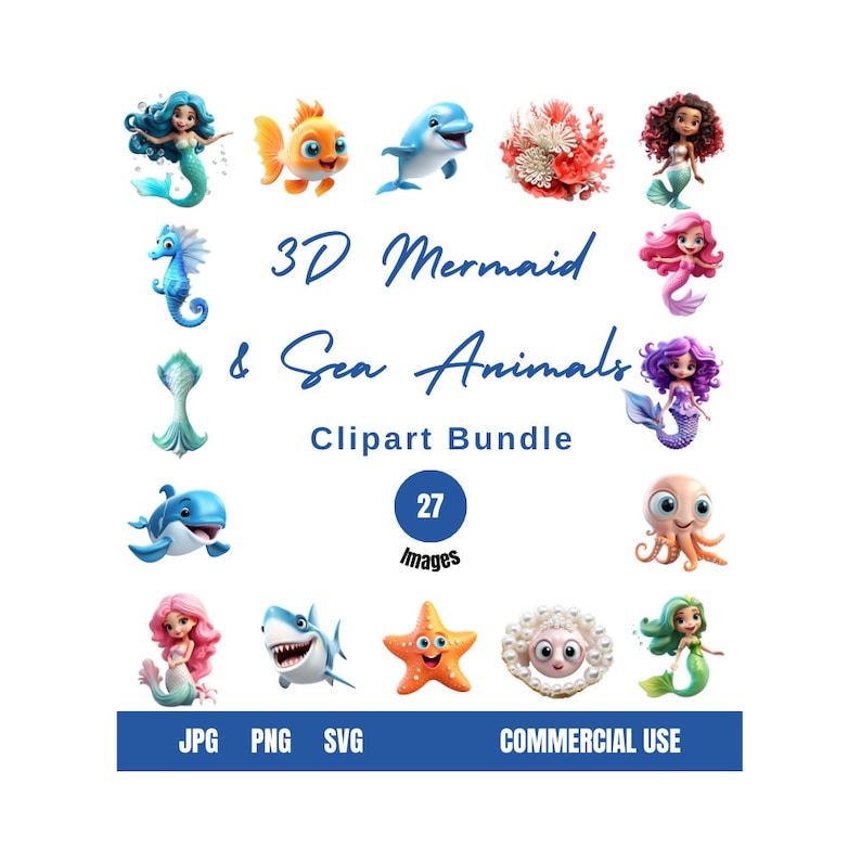 Mermaid Clipart for Digital Projects 3D Clipart Bundle Ocean Clipart ...
