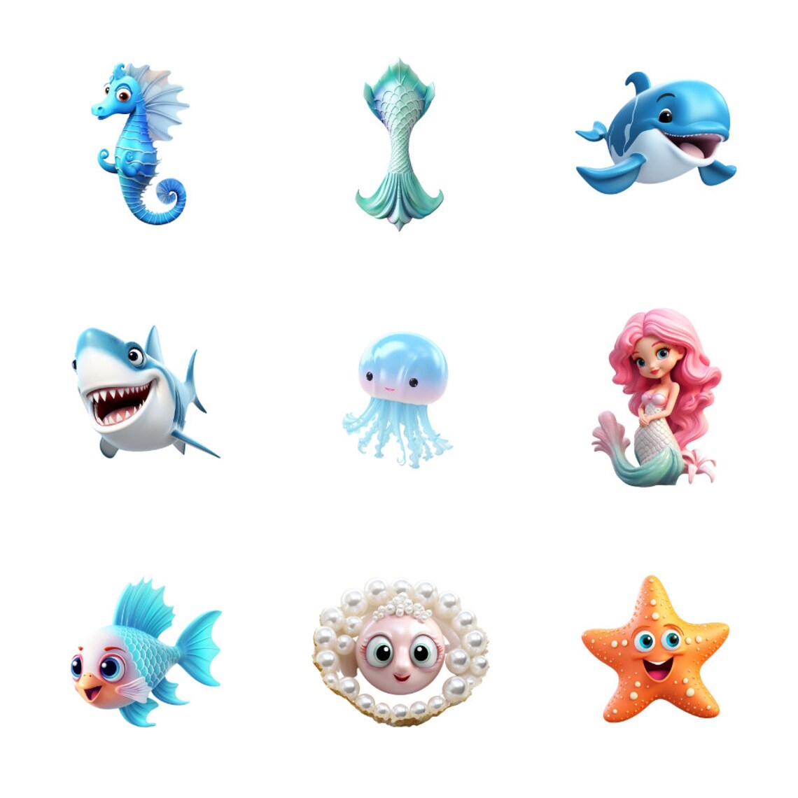 Mermaid Clipart for Digital Projects 3D Clipart Bundle Ocean Clipart ...