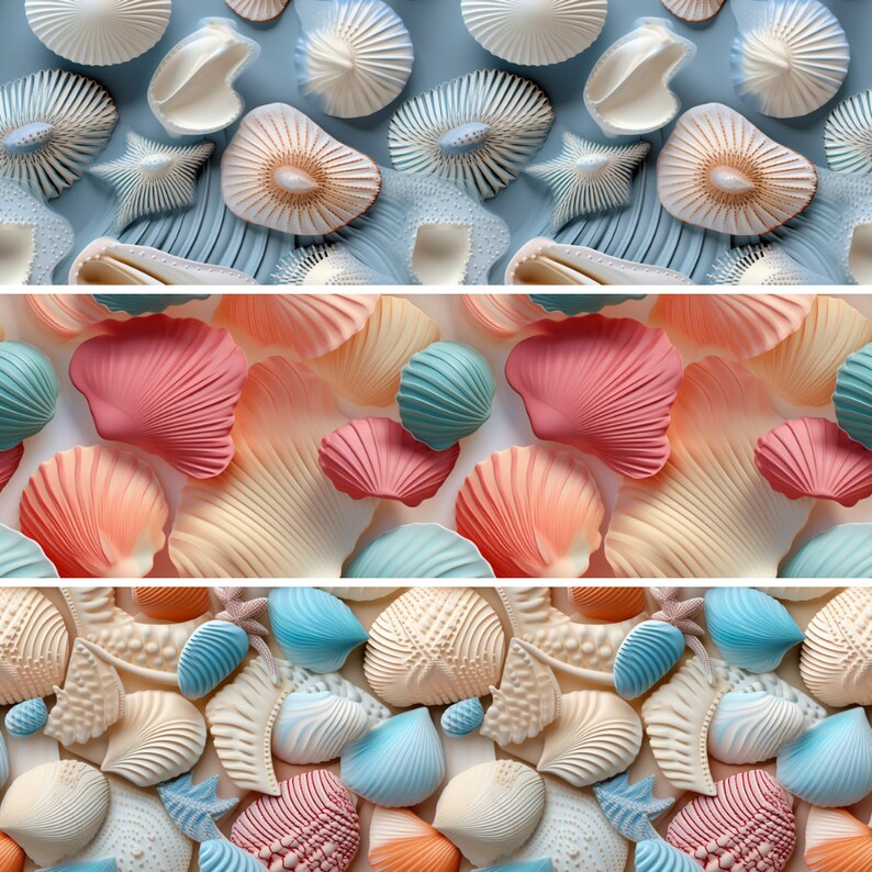 3D Seashell Digital Paper Seamless Digital Paper Bundle Seashell ...