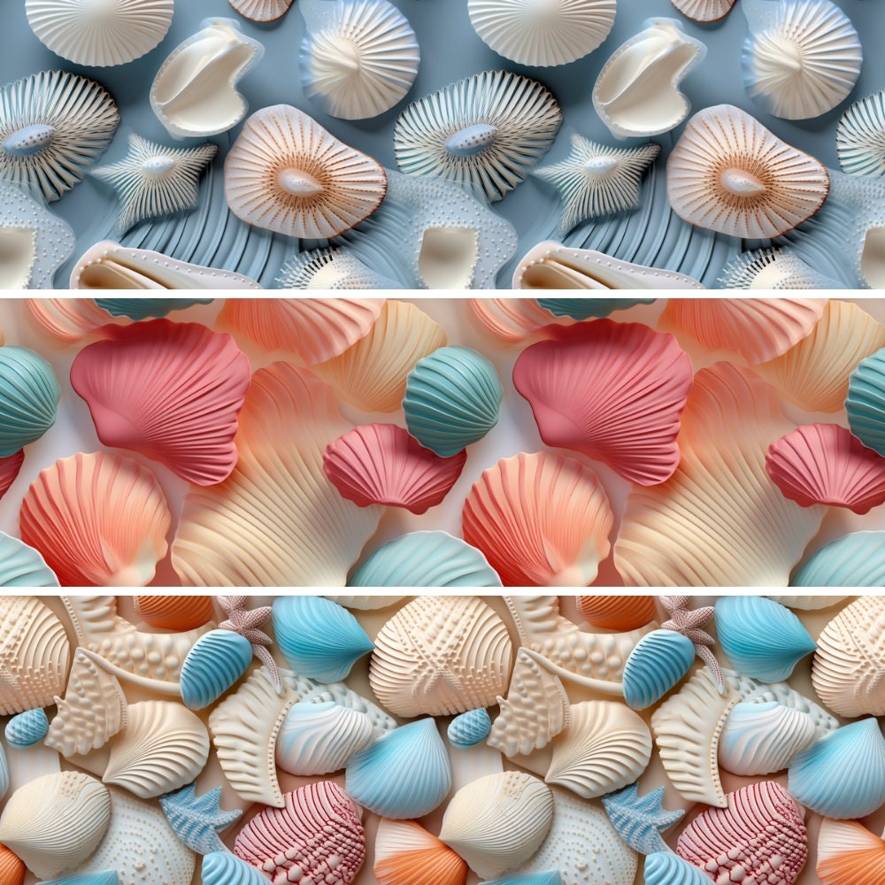 3D Seashell Digital Paper Seamless Digital Paper Bundle Seashell ...