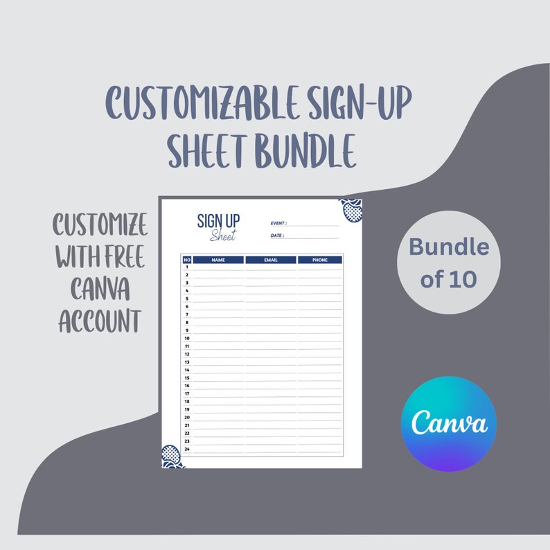 Editable Sign up Sheet Template Editable Template Printable Sign up ...