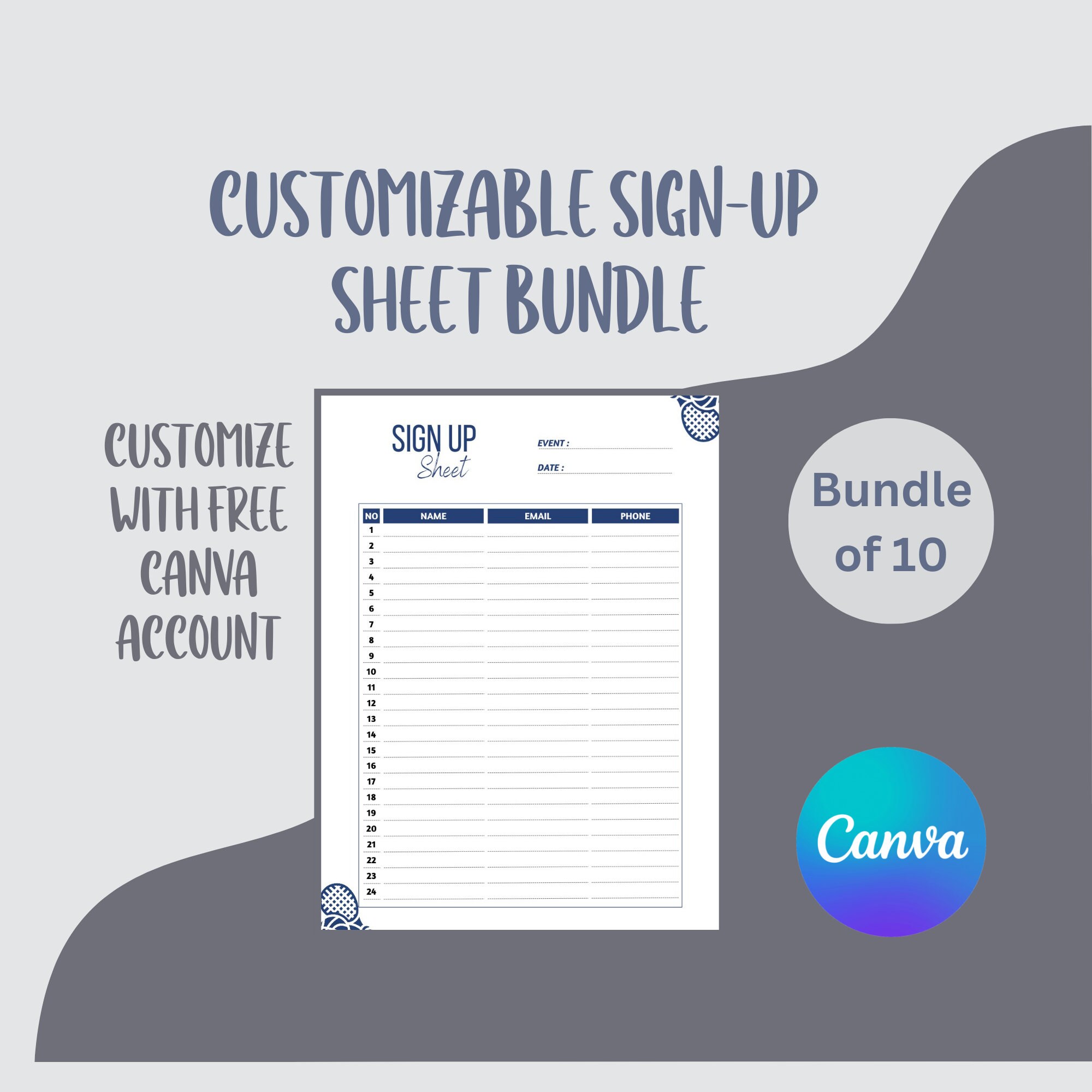Editable Sign up Sheet Template Editable Template Printable Sign up ...