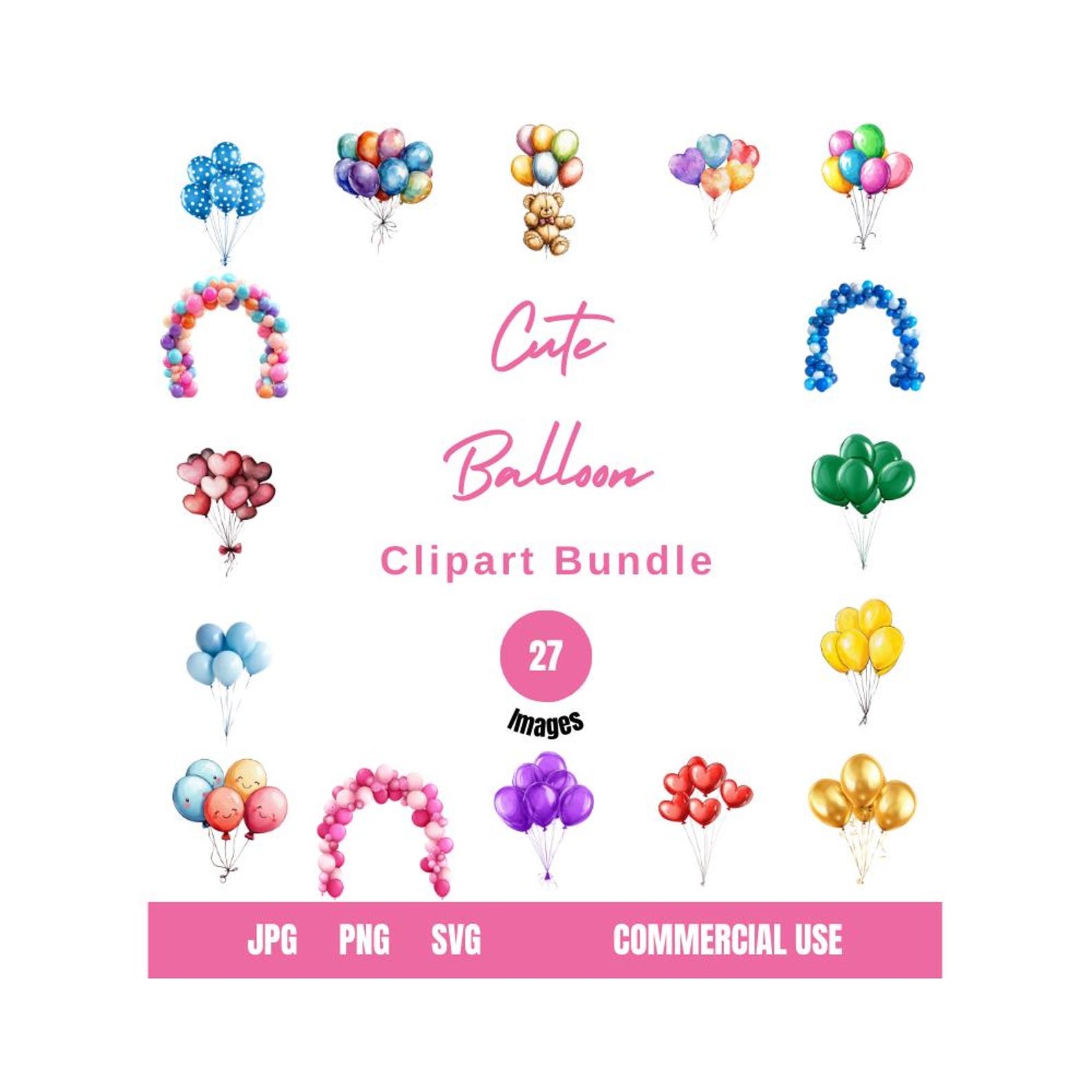 Cute Balloon Clipart Bundle Balloons PNG Cute Balloons SVG Balloons JPG ...
