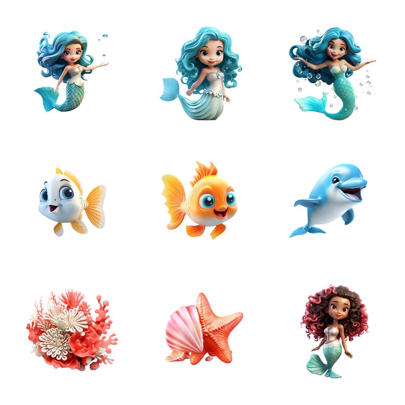 Mermaid Clipart for Digital Projects 3D Clipart Bundle Ocean Clipart ...