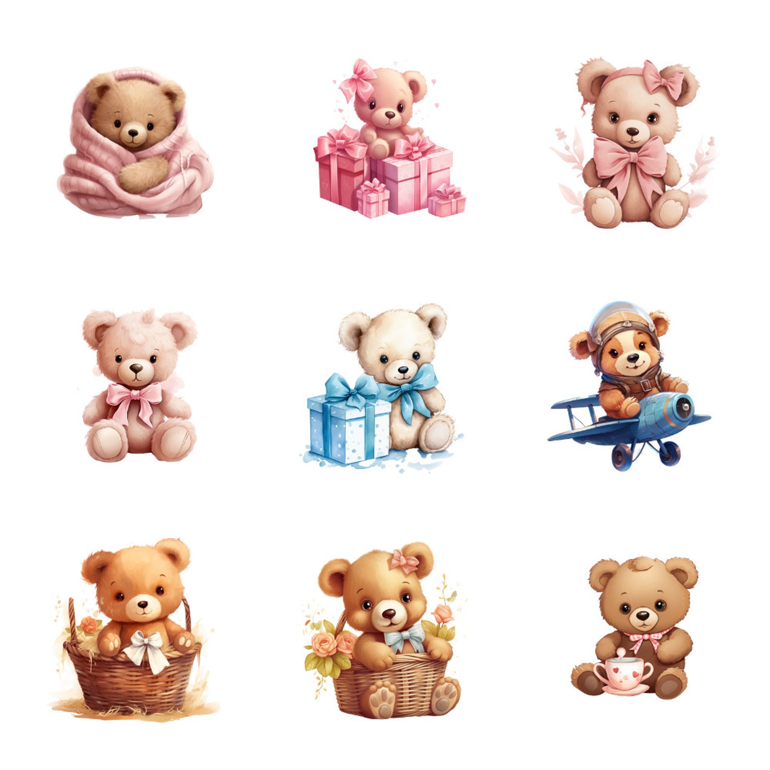 Cute Teddy Bear Clipart Bundle Baby Shower Clipart Nursery Teddy Bear ...